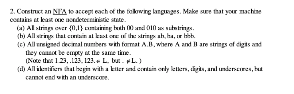 Solved 2. Construct an NFA to accept each of the following | Chegg.com