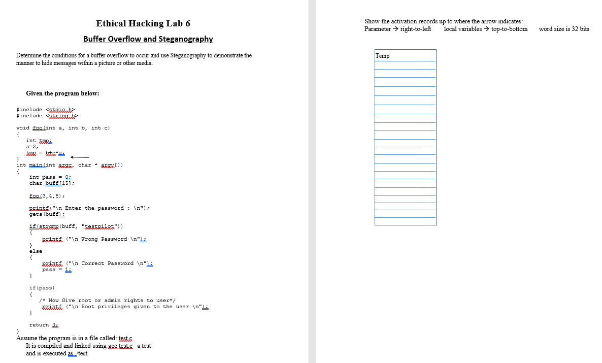 Ethical Hacking Lab 6 Buffer Overflow and | Chegg.com