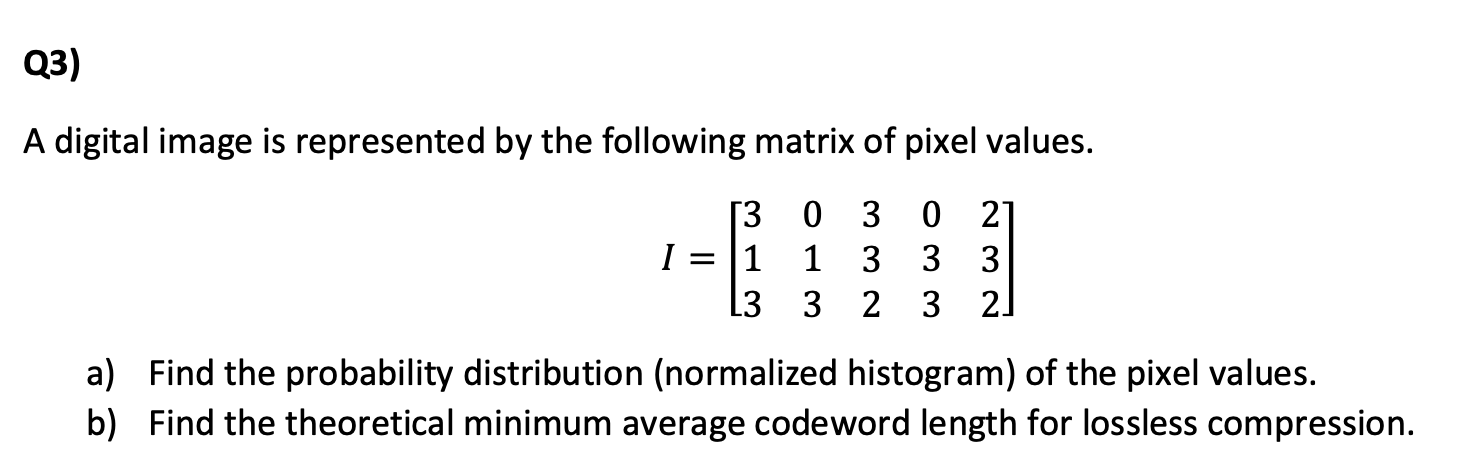 Solved Q3) A digital image is represented by the following | Chegg.com