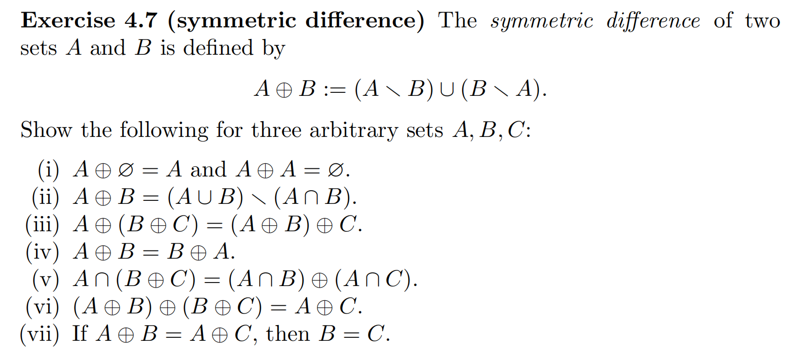 Solved Exercise 4.7 (symmetric difference) The symmetric | Chegg.com