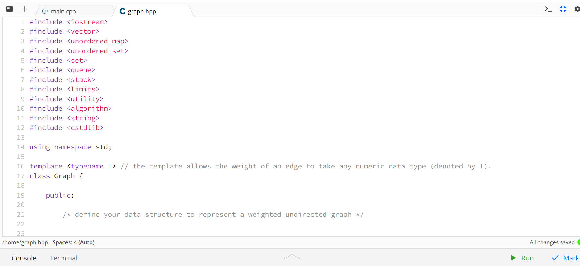 Solved main.cpp #include "graph.hpp" int main() { Graph | Chegg.com