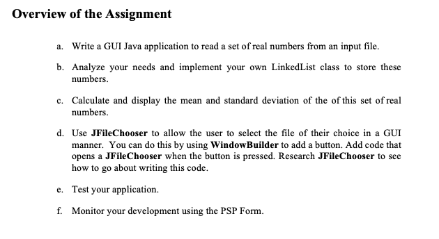 Solved erview of the Assignment a. Write a GUI Java | Chegg.com