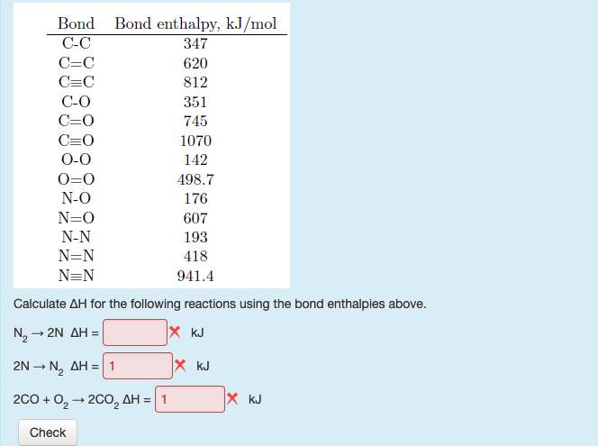 Solved Bond enthalpy, kJ/mol 347 620 812 351 745 1070 Bond | Chegg.com