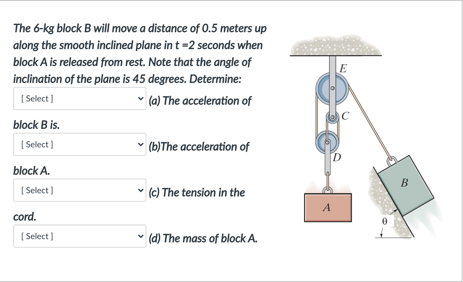 Solved The 6-kg block B will move a distance of 0.5 meters | Chegg.com