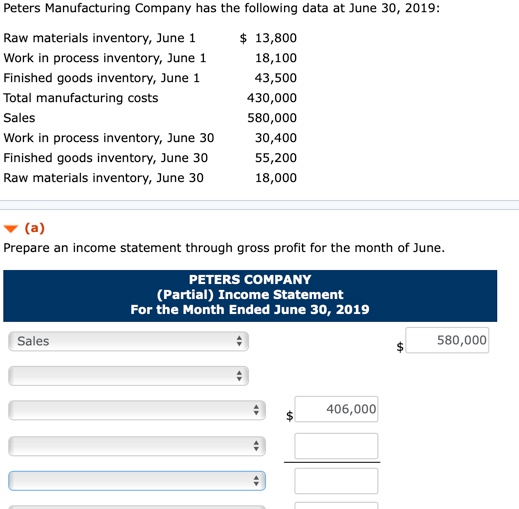 Partial Income Statement For Manufacturing Company