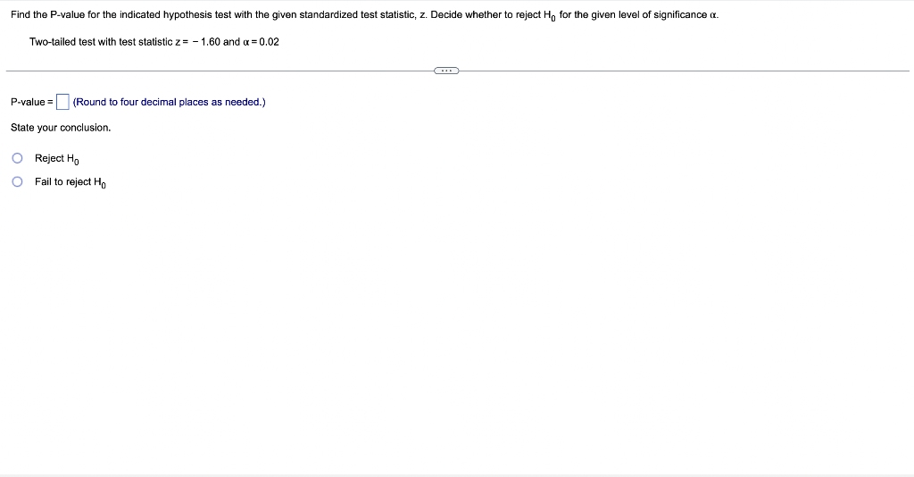 Solved Find the P-value for the indicated hypothesis test | Chegg.com