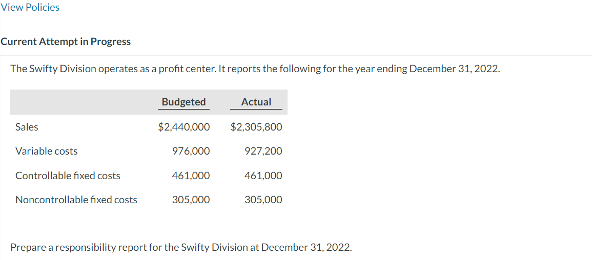 Solved View Policies Current Attempt in Progress The Swifty | Chegg.com