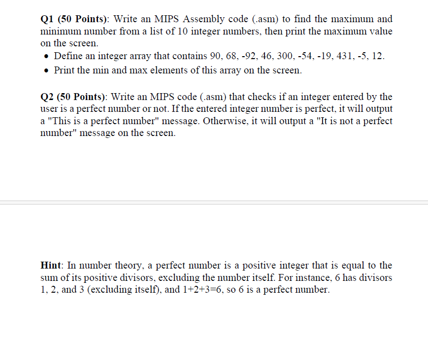 Q1 (50 ﻿Points): Write an MIPS Assembly code (.asm) | Chegg.com