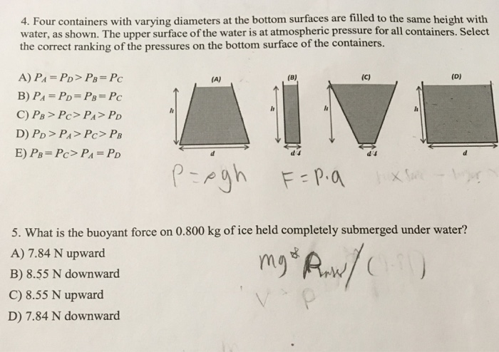 Solved 4. Four containers with varying diameters at the | Chegg.com
