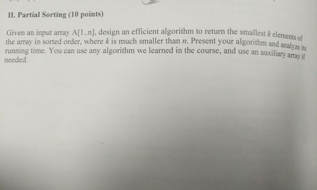 Solved II. Partial Sorting (10 points) Given an input array | Chegg.com