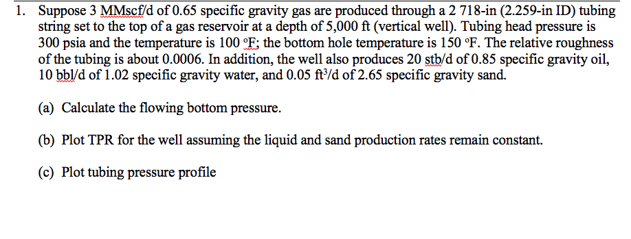 1. Suppose 3 MMscf/d of 0.65 specific gravity gas are | Chegg.com