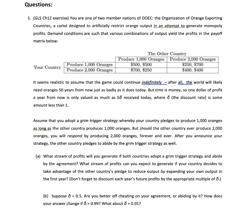 Solved 1. (GLS Ch12 exercise) You are one of two member | Chegg.com
