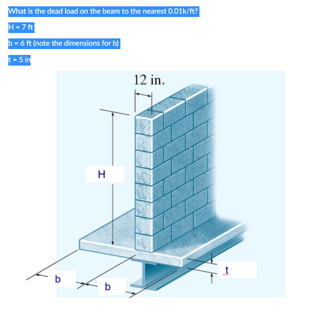 Solved What is the dead load on the beam to the nearest | Chegg.com