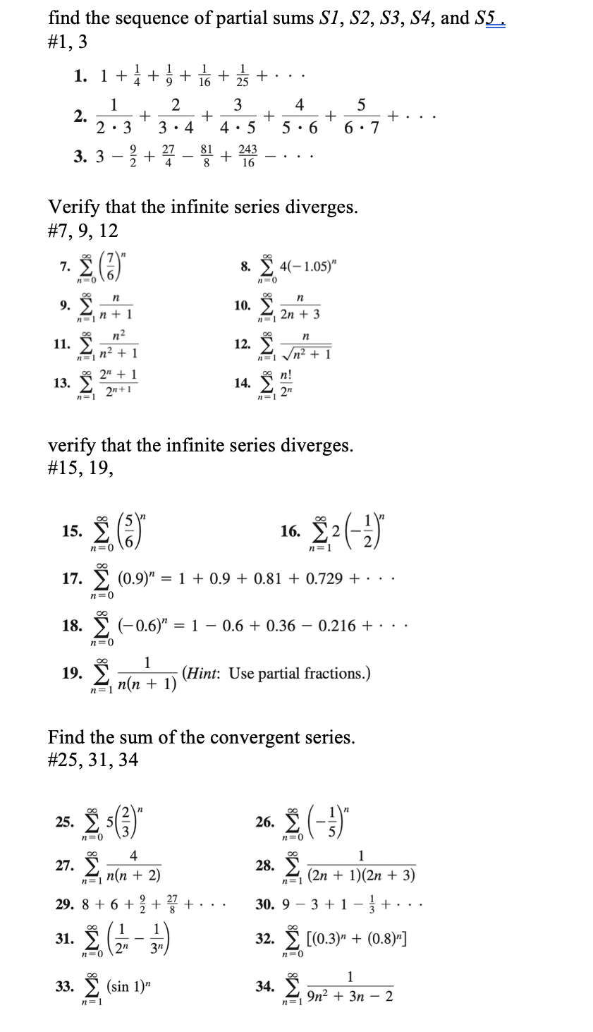 Solved 9 25 find the sequence of partial sums S1, S2, S3, | Chegg.com