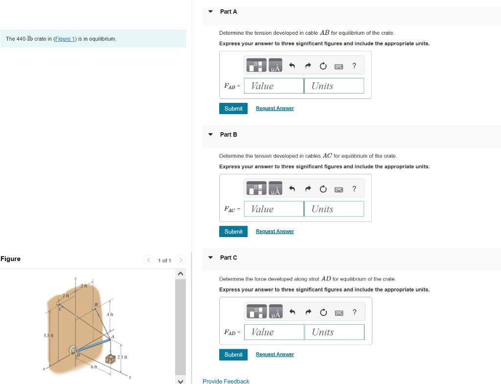 Solved The 440-lb crate in (Figure 1) is in equilibrium. | Chegg.com