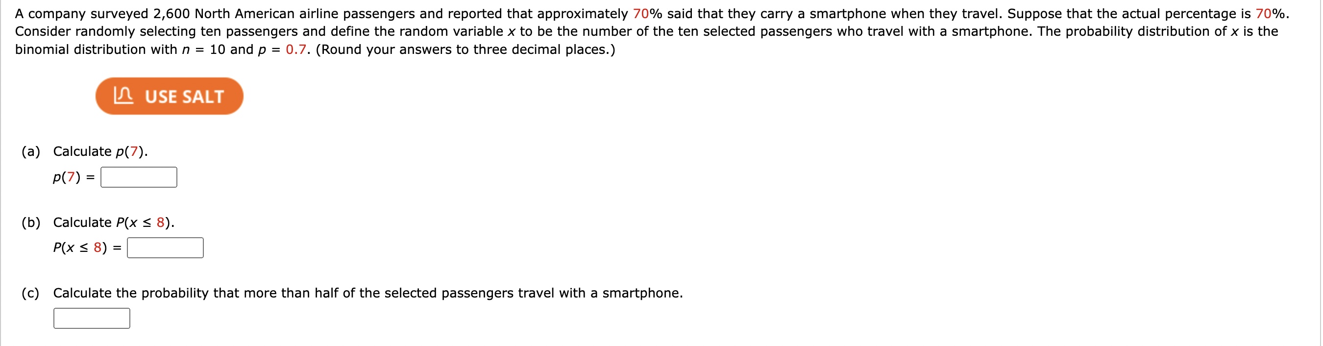Solved binomial distribution with n=10 and p=0.7. (Round | Chegg.com