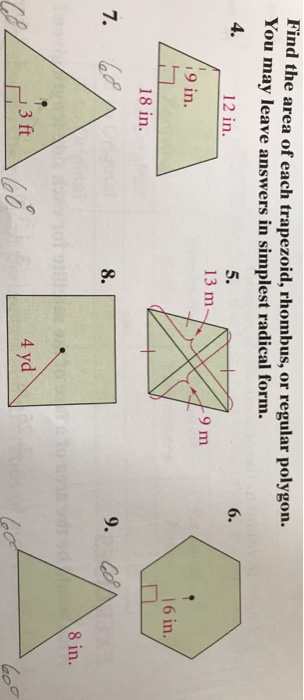 Solved ind the area of each trapezoid, rhombus, or regular | Chegg.com