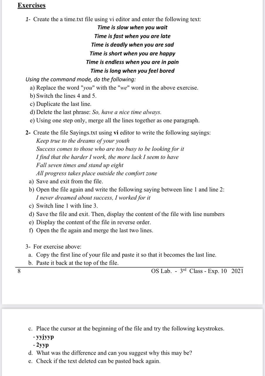 Solved Exercises 1- Create the a time.txt file using vi | Chegg.com