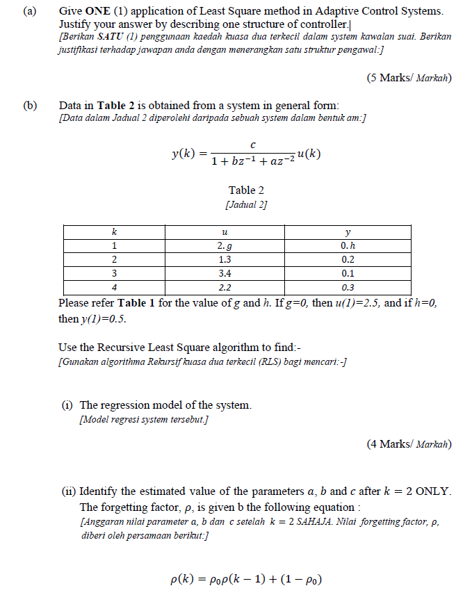 Solved (a) Give ONE (1) application of Least Square method | Chegg.com