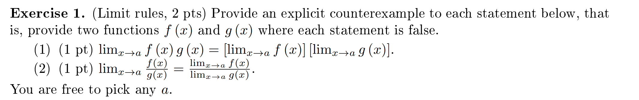 Solved Exercise 1. (Limit rules, 2 pts) Provide an explicit | Chegg.com