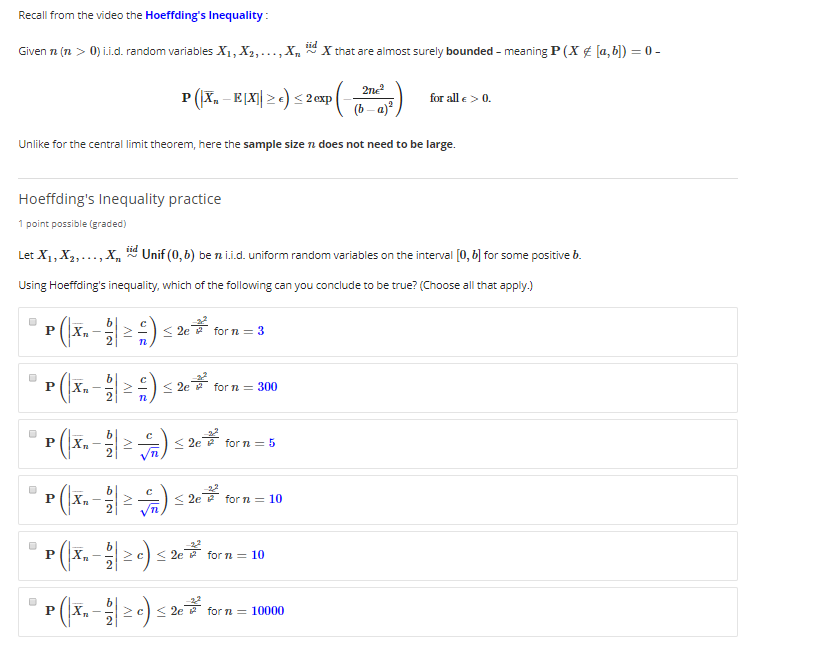 Solved Using Hoeffding's inequality, which of the following | Chegg.com