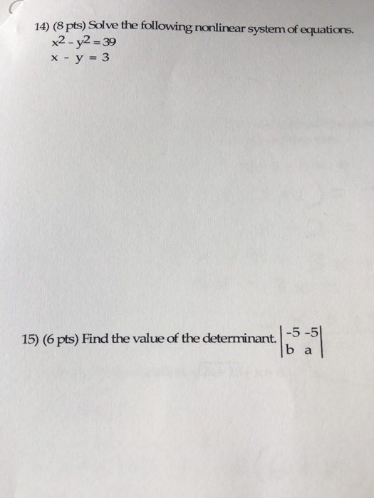 Solved Solve the following nonlinear system of equations. | Chegg.com