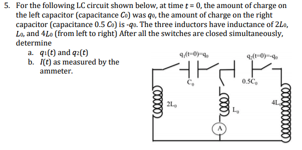 Solved 5. For the following LC circuit shown below, at time | Chegg.com