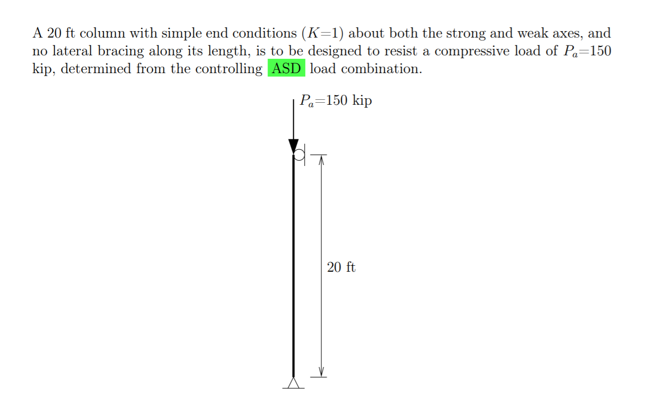 Solved A 20 ft column with simple end conditions (K=1) about | Chegg.com