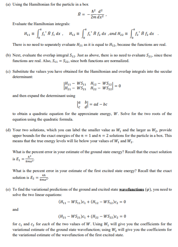 (a) Using the Hamiltonian for the particle in a box | Chegg.com