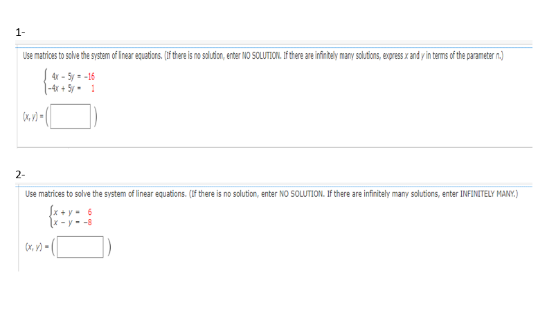 Solved Use matrices to solve the system of linear equations. | Chegg.com
