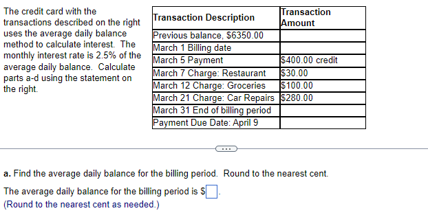 Solved The credit card with the transactions described on | Chegg.com