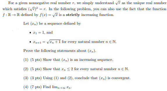 Solved For a given nonnegative real number r, we simply | Chegg.com