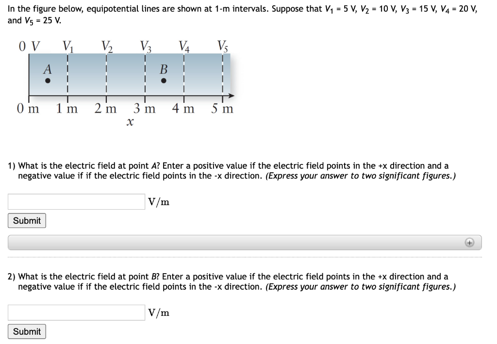 Solved In the figure below, equipotential lines are shown at | Chegg.com