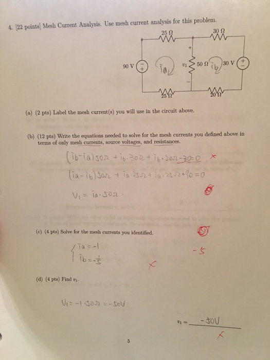 Solved 4、 [22 points] Mesh Current Analysis. Use mesh | Chegg.com