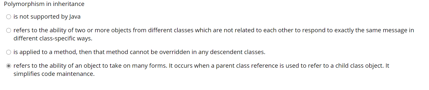 Solved Polymorphism in inheritance o is not supported by | Chegg.com