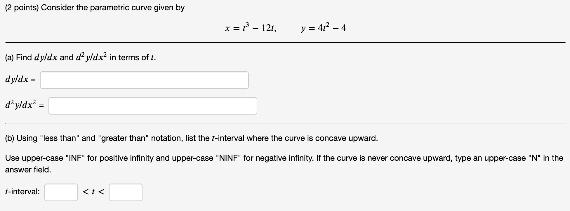 Solved (2 points) Consider the parametric curve given by | Chegg.com
