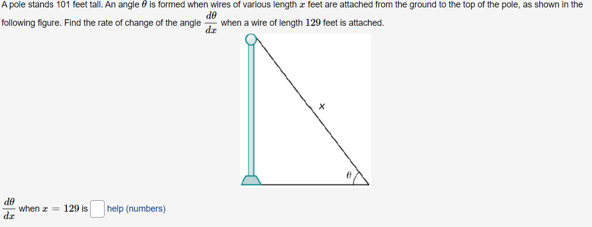 Solved A pole stands 101 feet tall. An angle θ is formed | Chegg.com