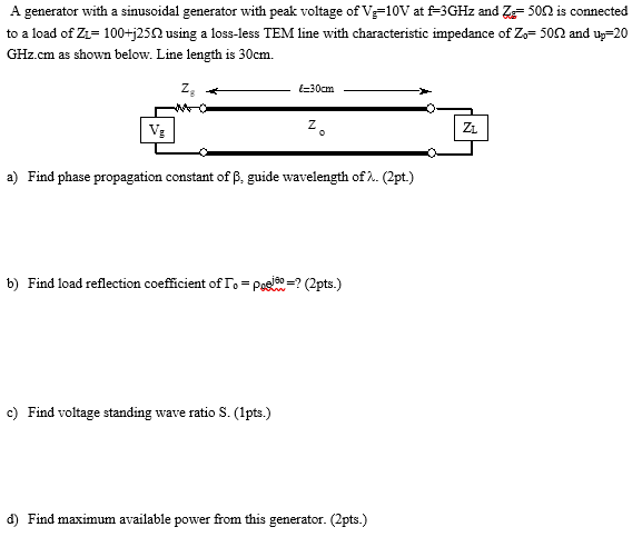 Solved A generator with a sinusoidal generator with peak | Chegg.com