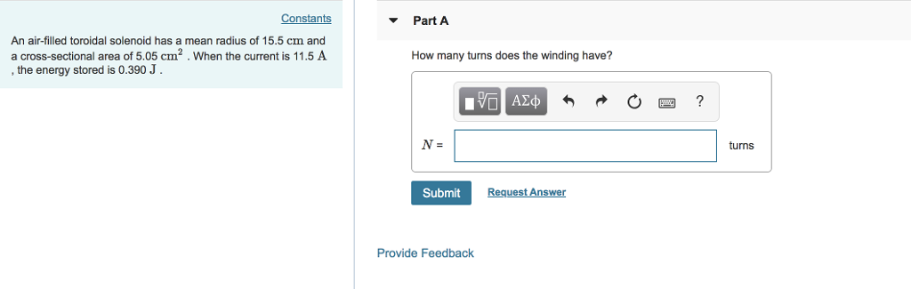 Solved Constants Part A An air-filled toroidal solenoid has | Chegg.com