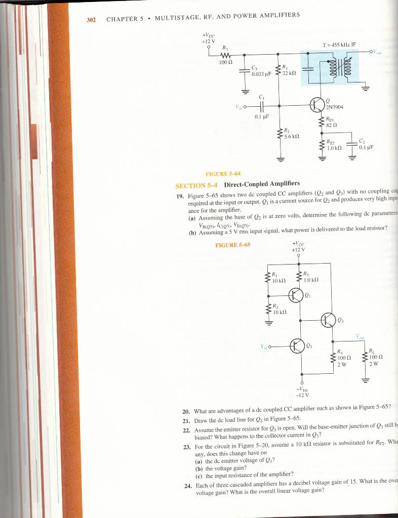 Solved Figure 5-65 shows two dc coupled CC amplifiers (Q2 | Chegg.com
