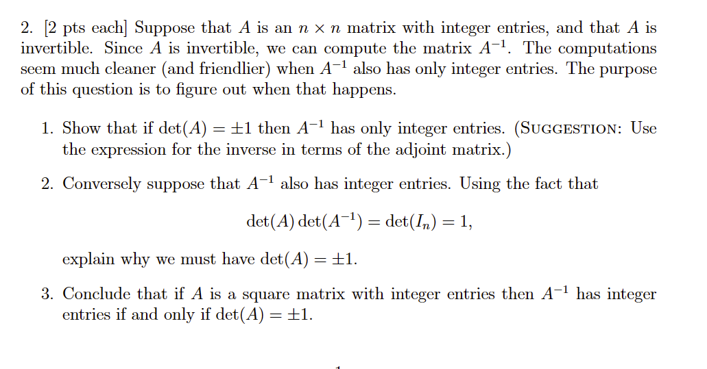 Solved 2. [2 pts each ] Suppose that A is an n×n matrix with | Chegg.com
