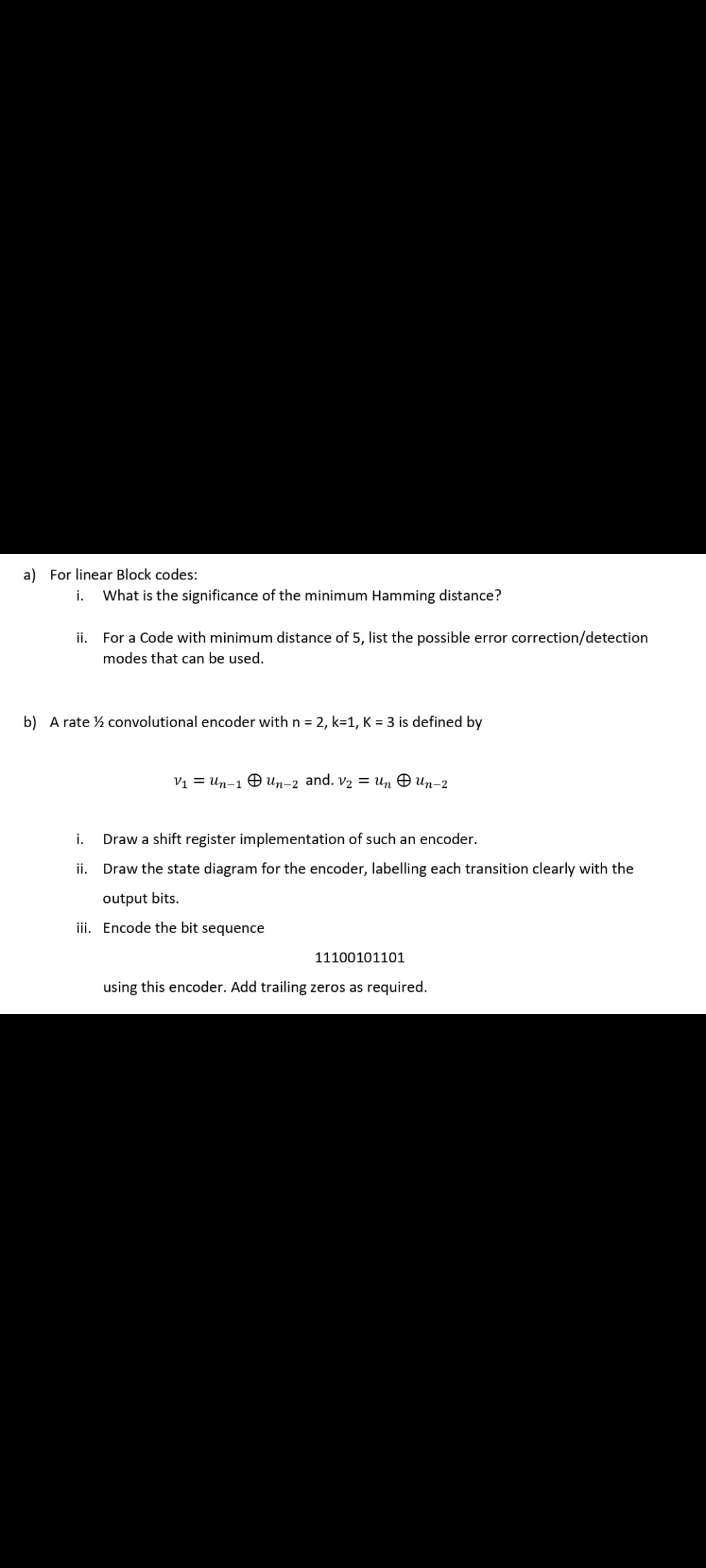 Solved A For Linear Block Codes I What Is The