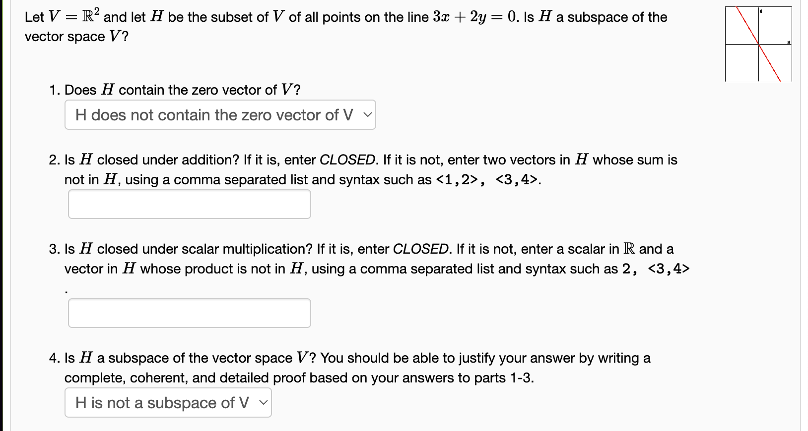 Solved Let V=R^2 and let H be the subset of V of all points | Chegg.com