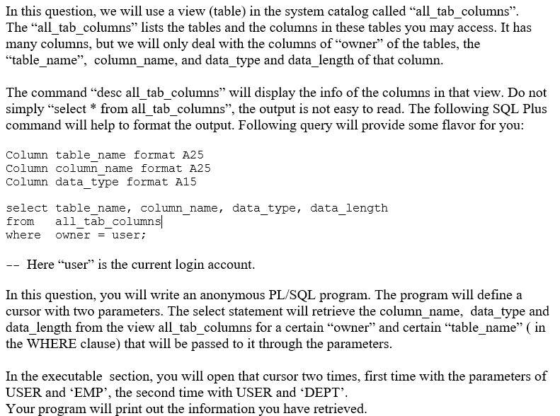 In this question, we will use a view (table) in the | Chegg.com