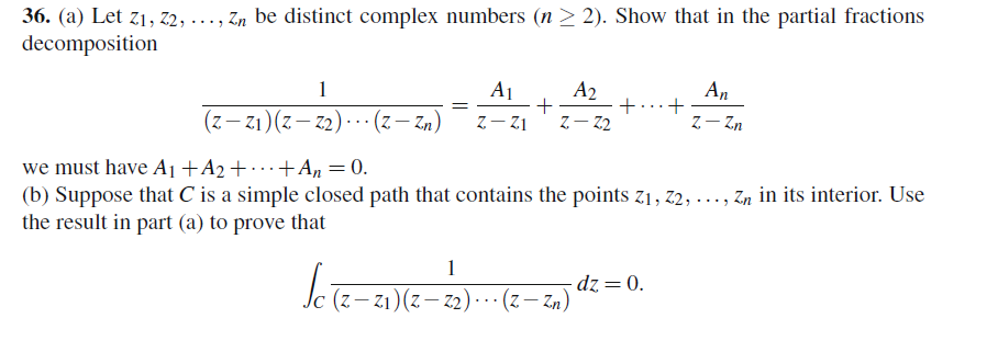 Solved 36. (a) Let z1,z2,…,zn be distinct complex numbers | Chegg.com
