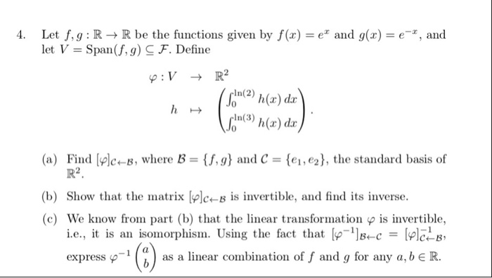 Solved 4. Let f,gRR be the functions given by f (x)e" and | Chegg.com