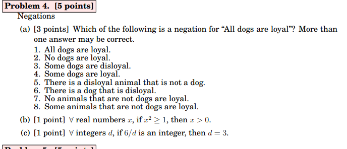 Solved Problem 4 5 Points Negations A 3 Points Which 