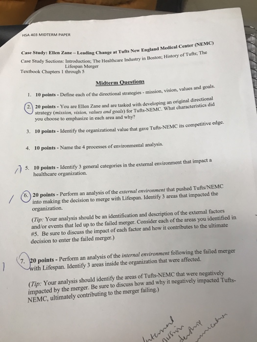 HSA 403 MIDTERM PAPER eading Change at Tufts New | Chegg.com