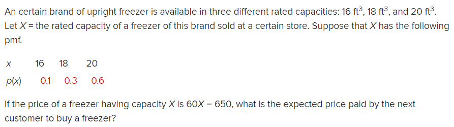 Solved An certain brand of upright freezer is available in | Chegg.com