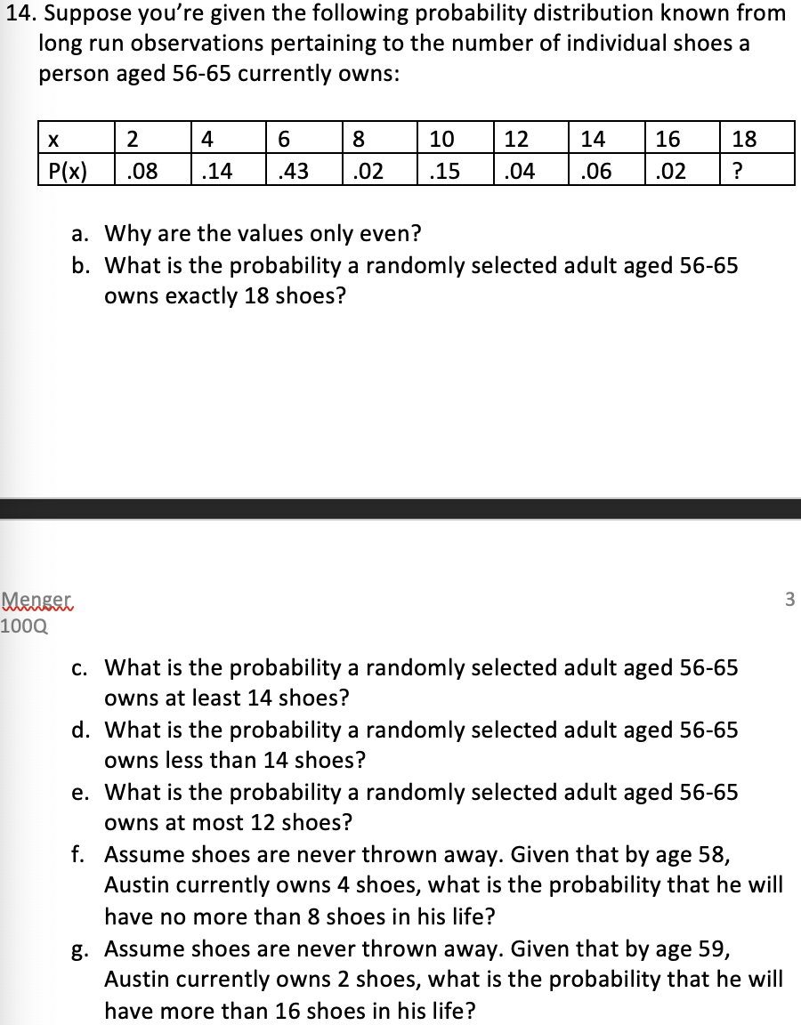 Solved 14. Suppose you're given the following probability | Chegg.com